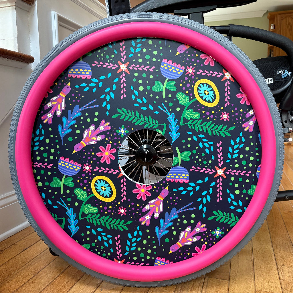 Birds & Flowers Wheelchair Wheel Covers - Artistic Floral Design | I-WHEEL