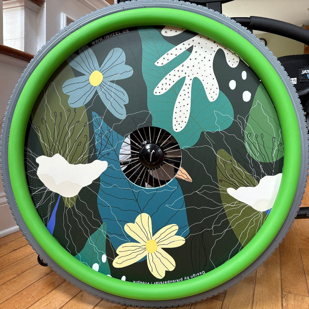 Jungle Leaf Wheelchair Wheel Covers - Tropical Green Design | I-WHEEL